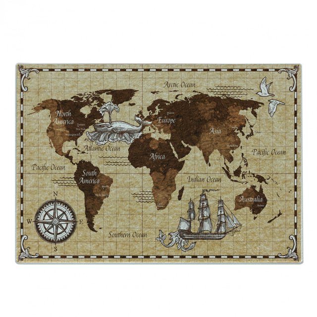 Map Cutting Board, Hand Drawn Sketch Retro World Atlas Lettering Old ...