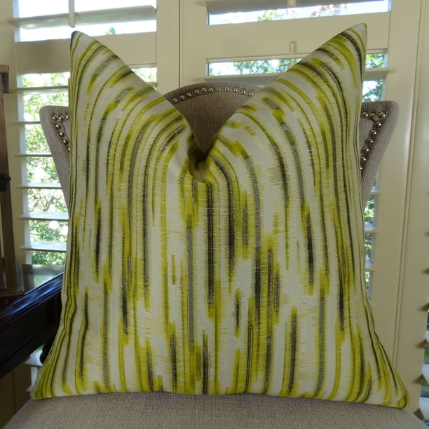 Thomas Collection Chartreuse Green Greige Modern Graphic Throw Pillow ...