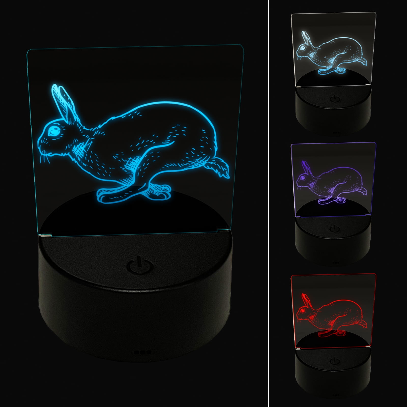 Jumping Running Rabbit LED Night Light Sign 3D Illusion Desk Nightstand ...