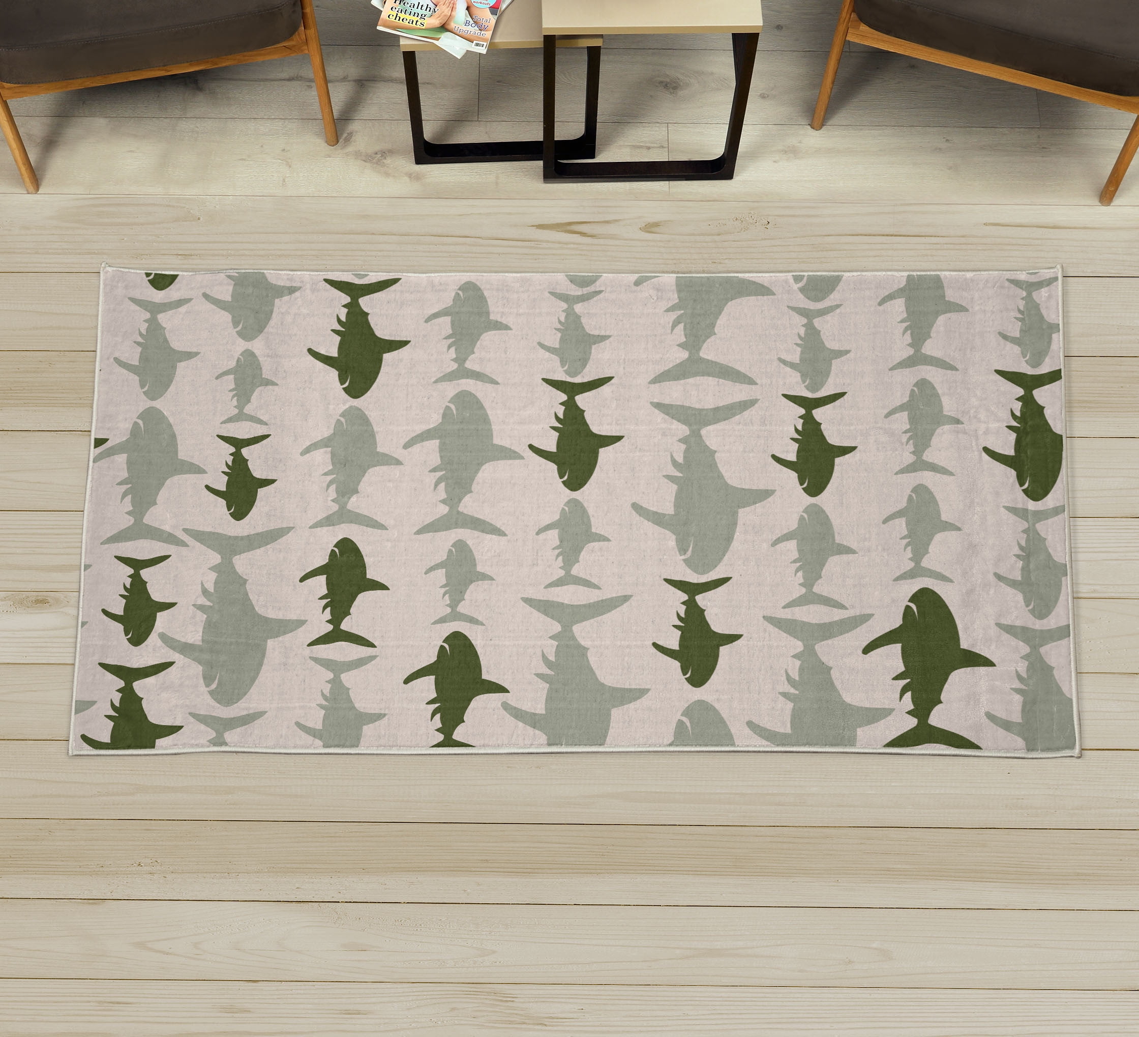 Sea Animals Decorative Rug, Monochrome Shark Illustration Fashion ...