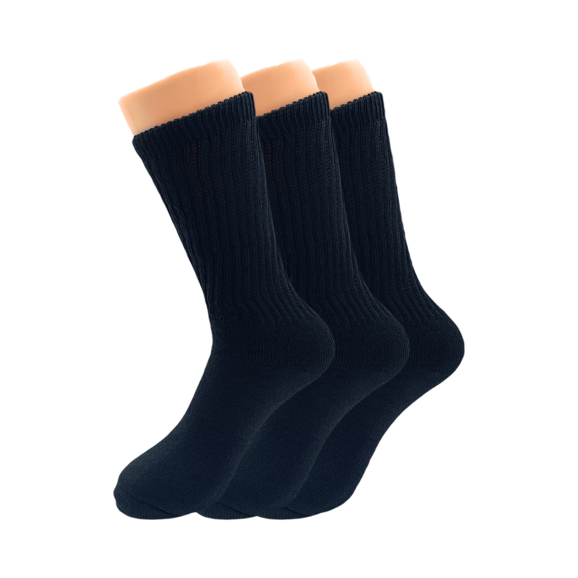 Mid Calf Crew Socks for Women 3 Pairs Black Cotton Socks Size 9-11 ...