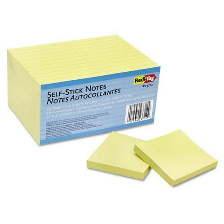 Redi-Tag Self-Stick Notes, 100 Sheet Pads, 3 x 3", Yellow, 24 Pads per ...
