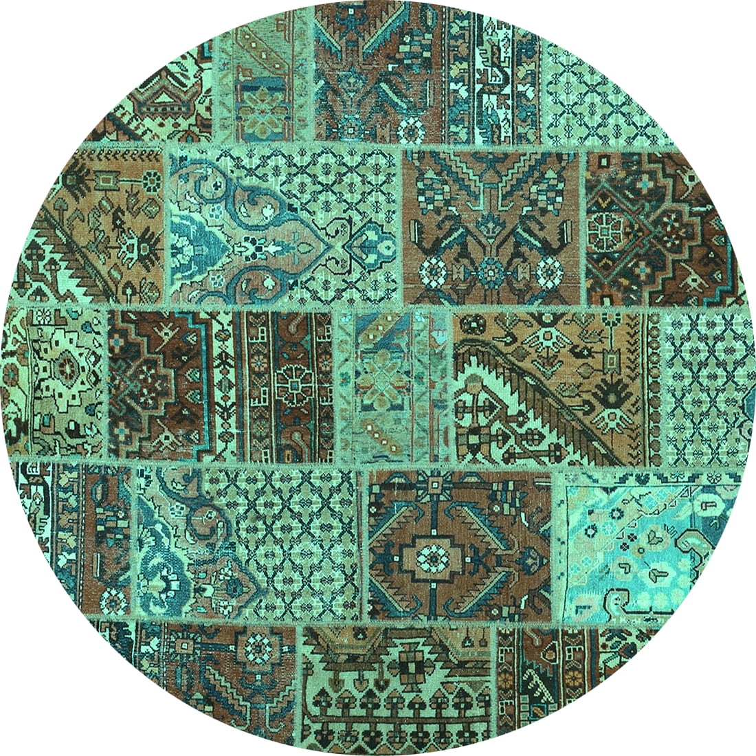 Ahgly Company Indoor Round Patchwork Turquoise Blue Transitional Area ...