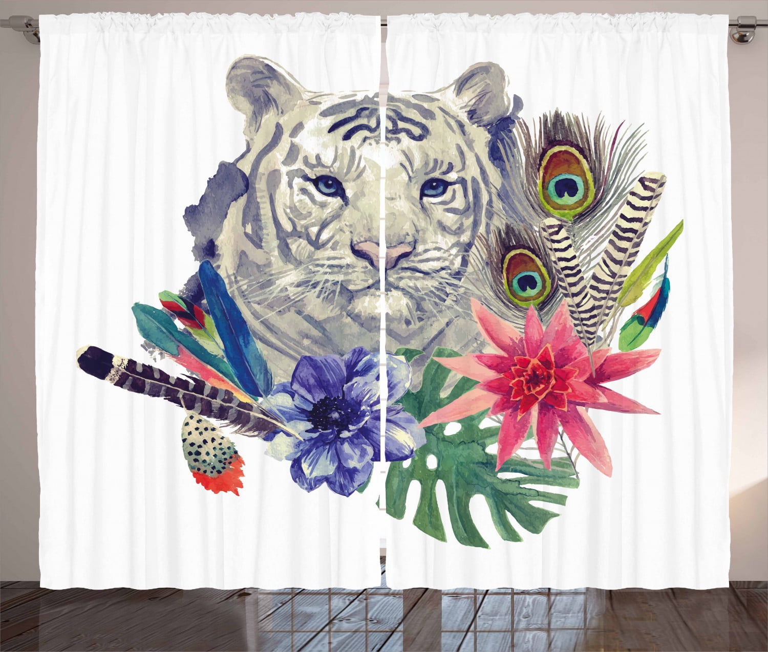 Tiger Curtains 2 Panels Set, Retro Inspired Symbols Ethnic Montage with ...