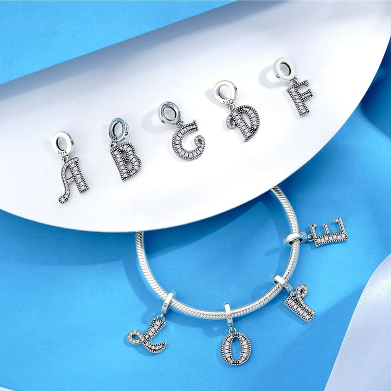 925 Sterling Silver Charm for Pandora Bracelets Letter A Pendant Name Initial Aphabets Birthday Charm Women Bracelet Charm