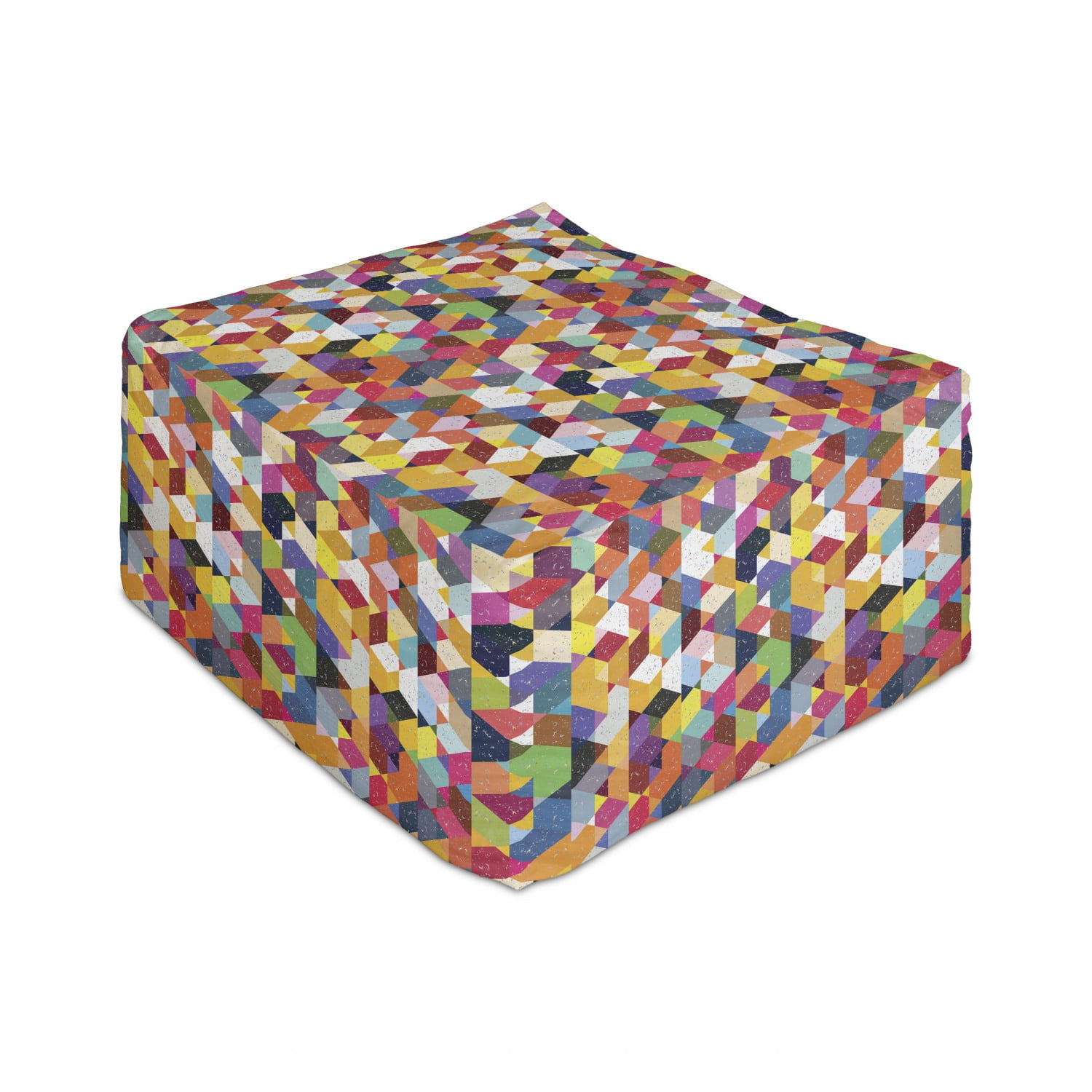 Retro Rectangle Pouf, Lively Scene of Triangles Diamond Shapes and ...