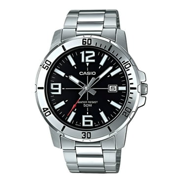 Casio Men's Classic Stainless Steel with Black Face Dive Style Watch ...