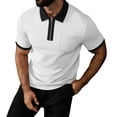 Antinious Men Patchwork Texture Zip Collar Short Sleeve Loose Fitness T ...