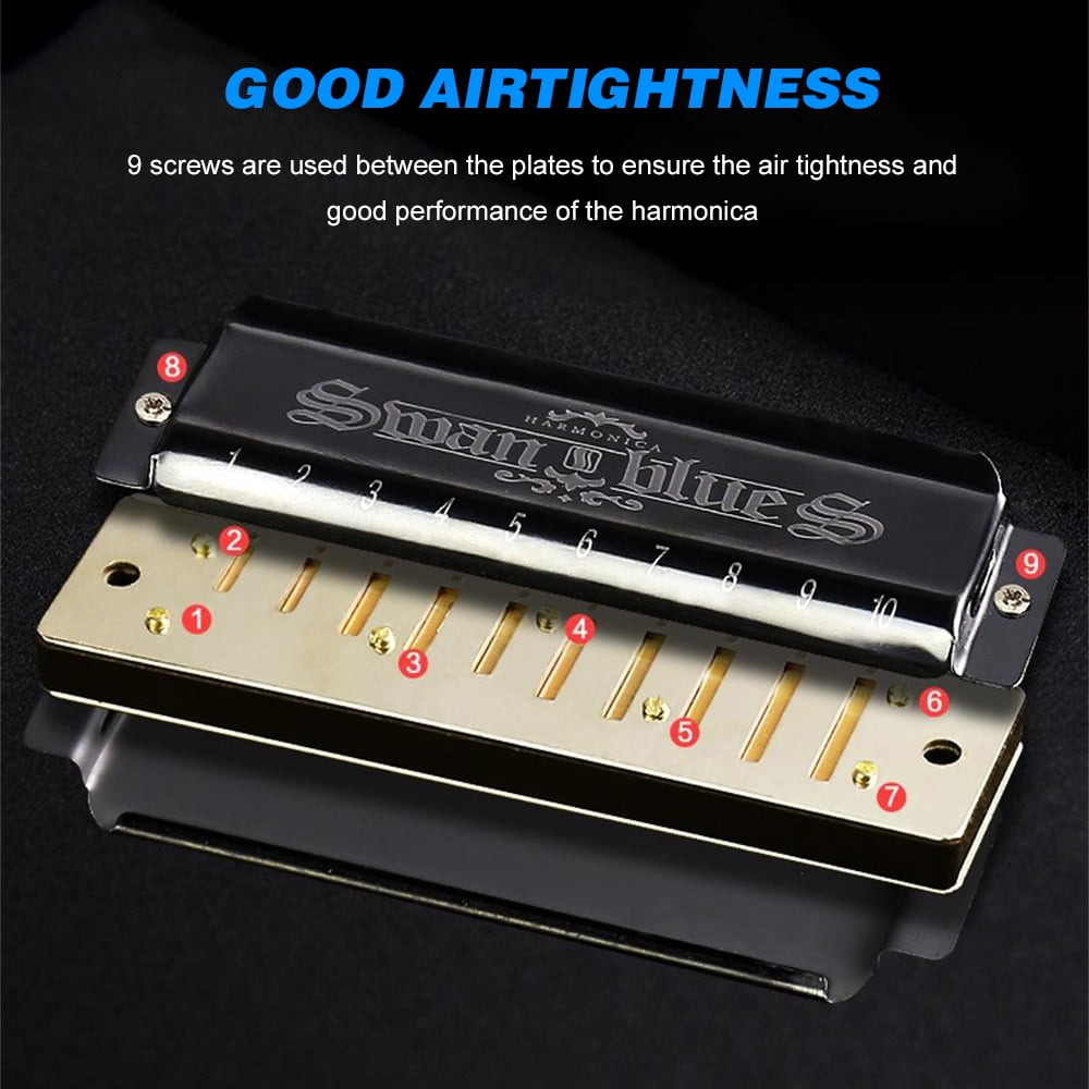 Buy Swan SW1020-7 10 Holes 20 Tones Blues Diatonic Harmonica Key of C ...