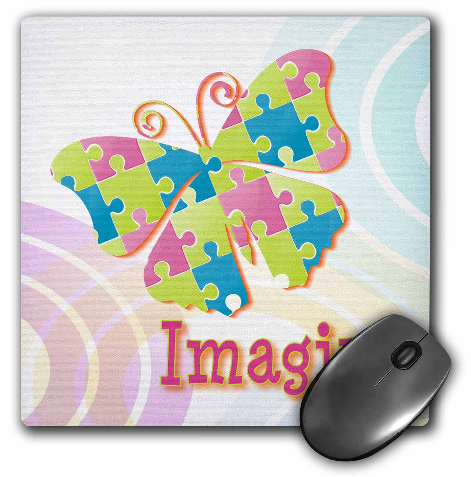 3dRose Imagine Autism Awareness Puzzle Pieces Butterfly Design, Mouse ...