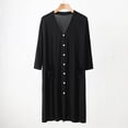 FAWUUDO Unisex Robes V Neck 3/4 Sleeve Button Front Pockets Loose Fit ...