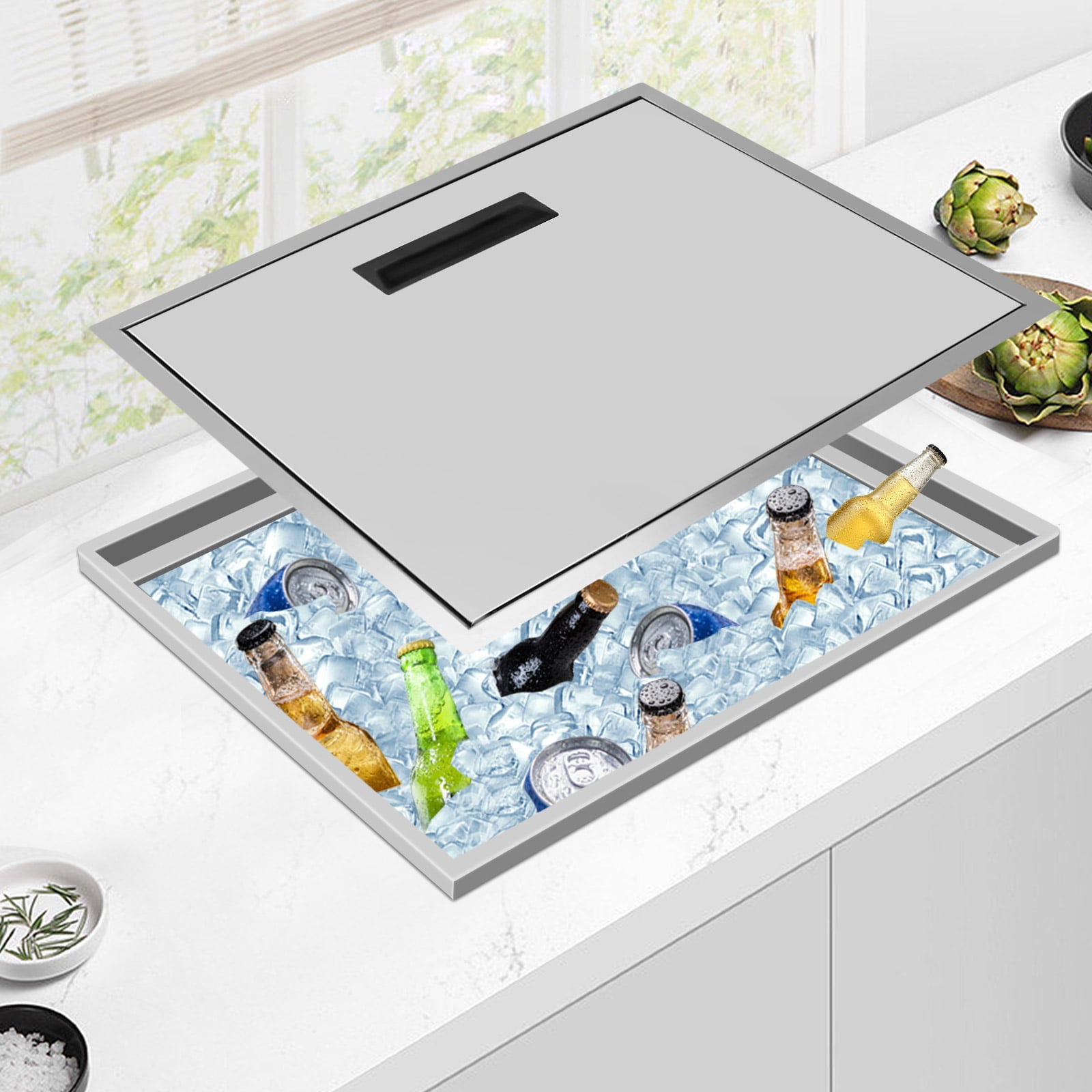 Miumaeov Drop in Ice Chest, 304 Stainless Steel Rectangle Outdoor Ice ...