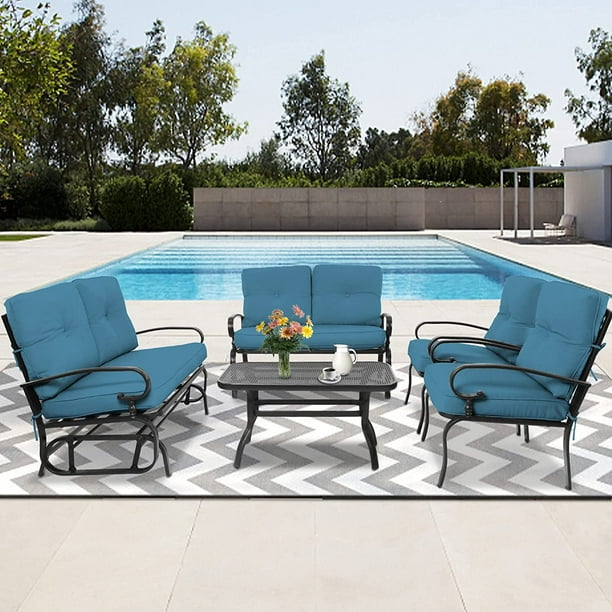 SUNCROWN 5-Piece Patio Furniture Set Outdoor Metal Conversation Set ...