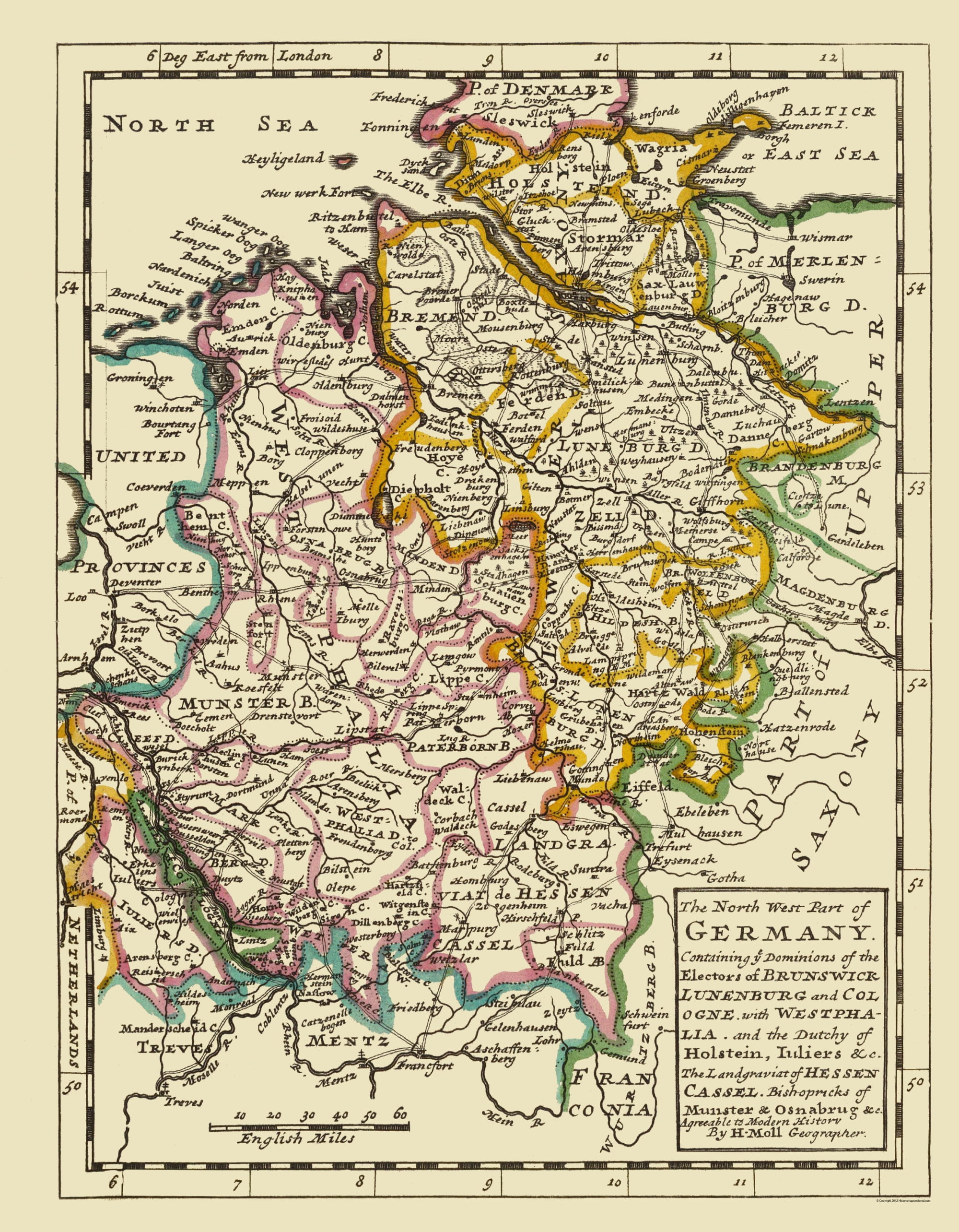 Old Germany Map - Northwest Germany - Bowles 1883 - 23 x 29.53 ...