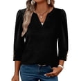 3/4 Length Sleeve Womens Tops with Button Cuffs Dressy Casual V Neck ...