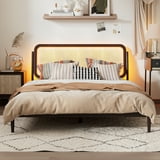 Harper & Bright Designs Queen Size Platform Bed with Rattan Headboard ...