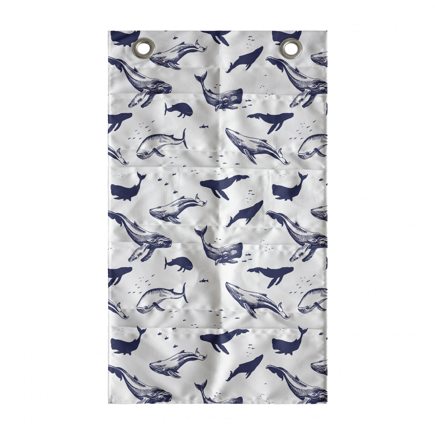 Whale Hanging Pocket Organizer, Monochrome Marine Exotic Ocean Fishes ...