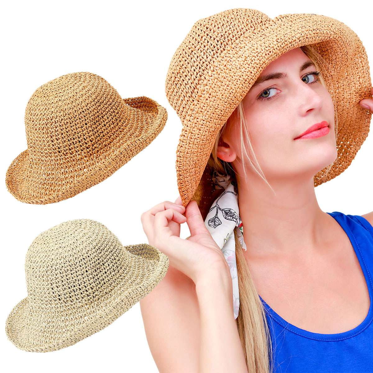 BadPiggies Womens Straw Sun Hats Foldable Roll Up Brim UPF 50 Hat for ...