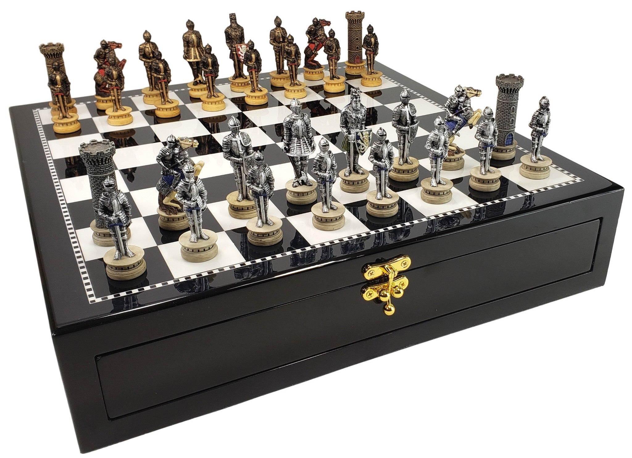Medieval Times Crusades ARMORED KNIGHT Chess Set Black & White Storage ...
