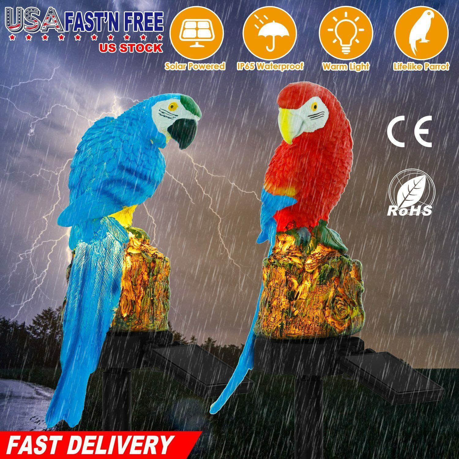 Solar Power Light LED Parrot Yard Outdoor Lawn Lamp Garden Landscape ...