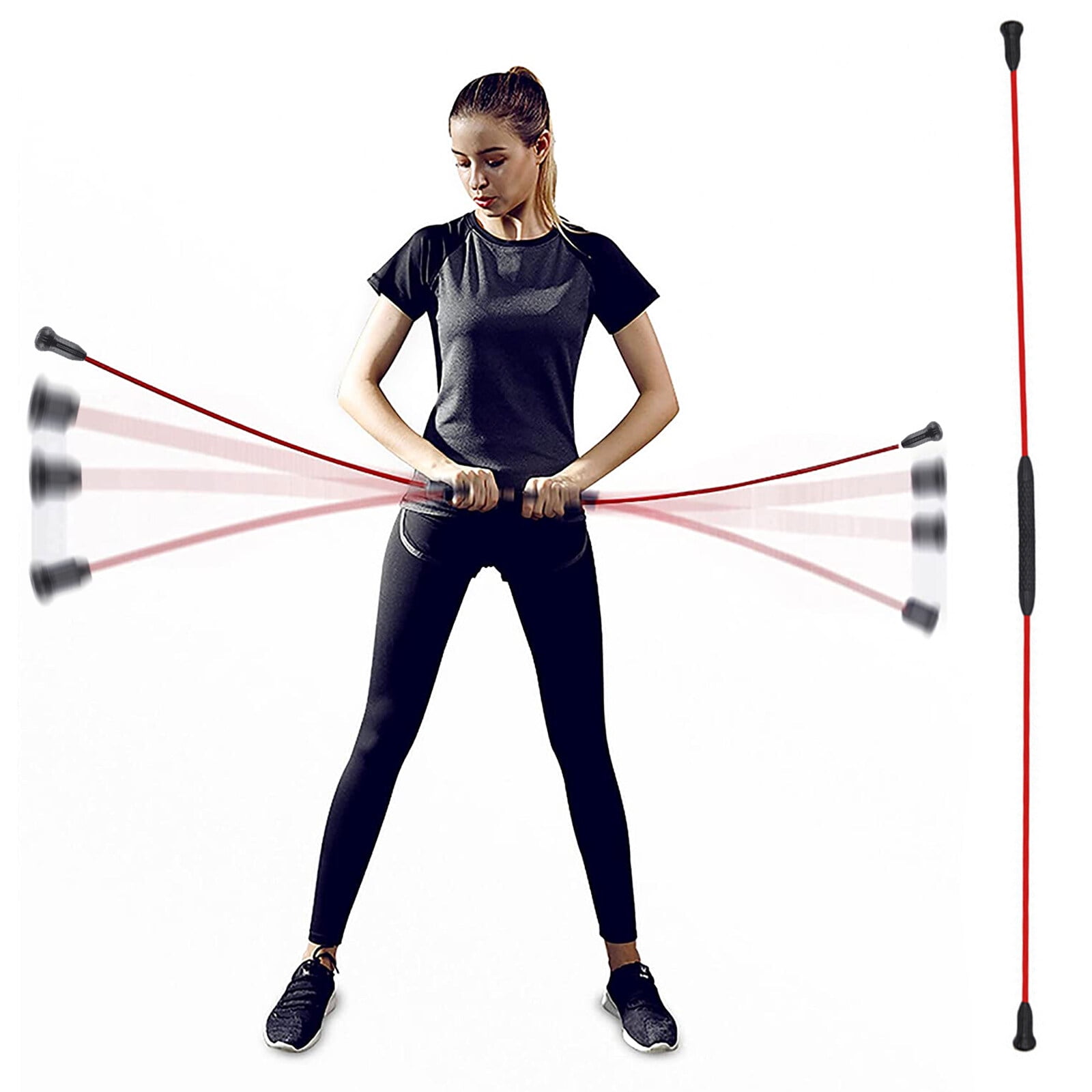 Graflsoa Detachable Flexi-Bar Fitness Rod For Muscle Strengthening And Coordination Training  Red Fiberglass With Rubber Grip  62.2in Extended  31.1in