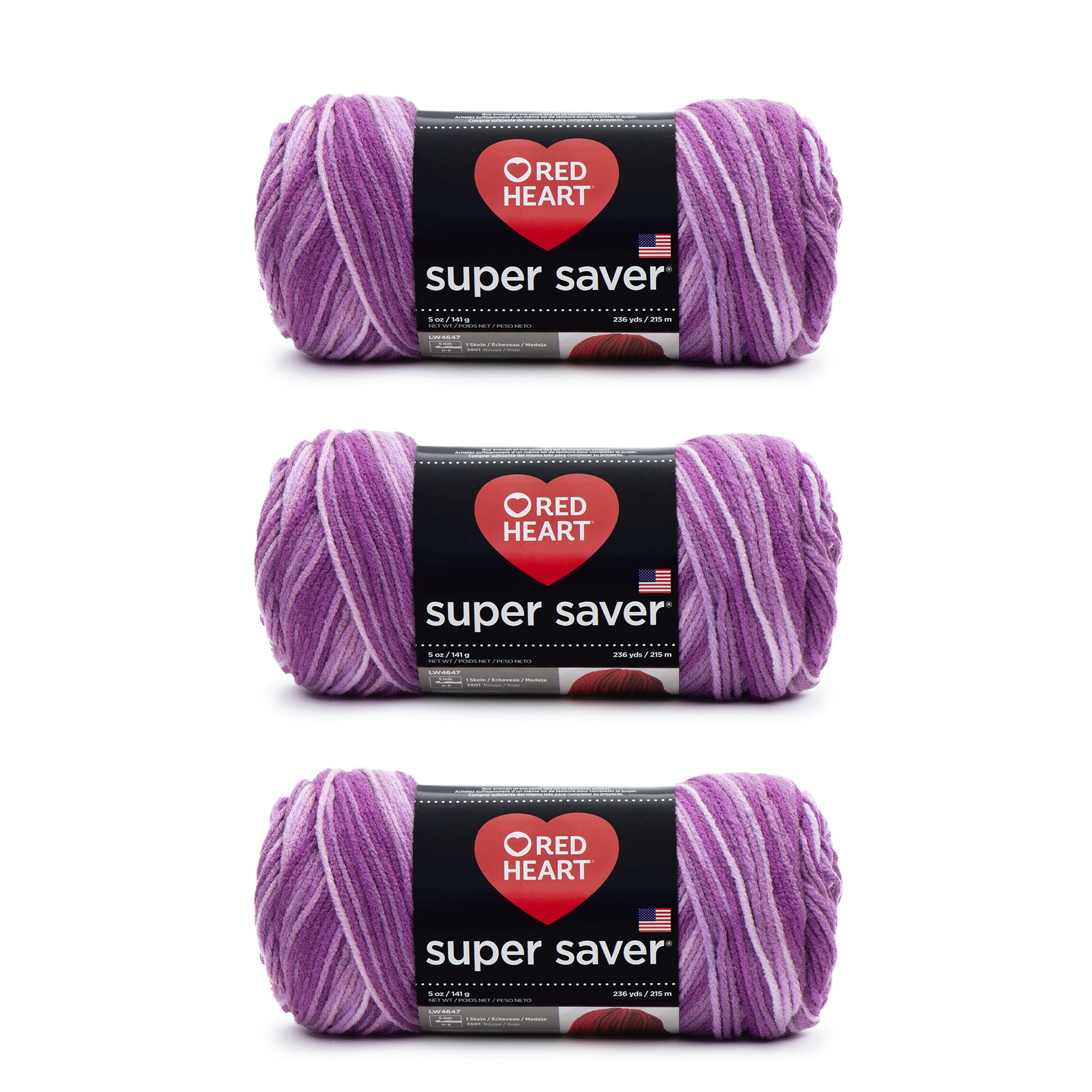 Red Heart Super Saver Purple Tones Yarn - 3 Pack of 141g/5oz - Acrylic ...