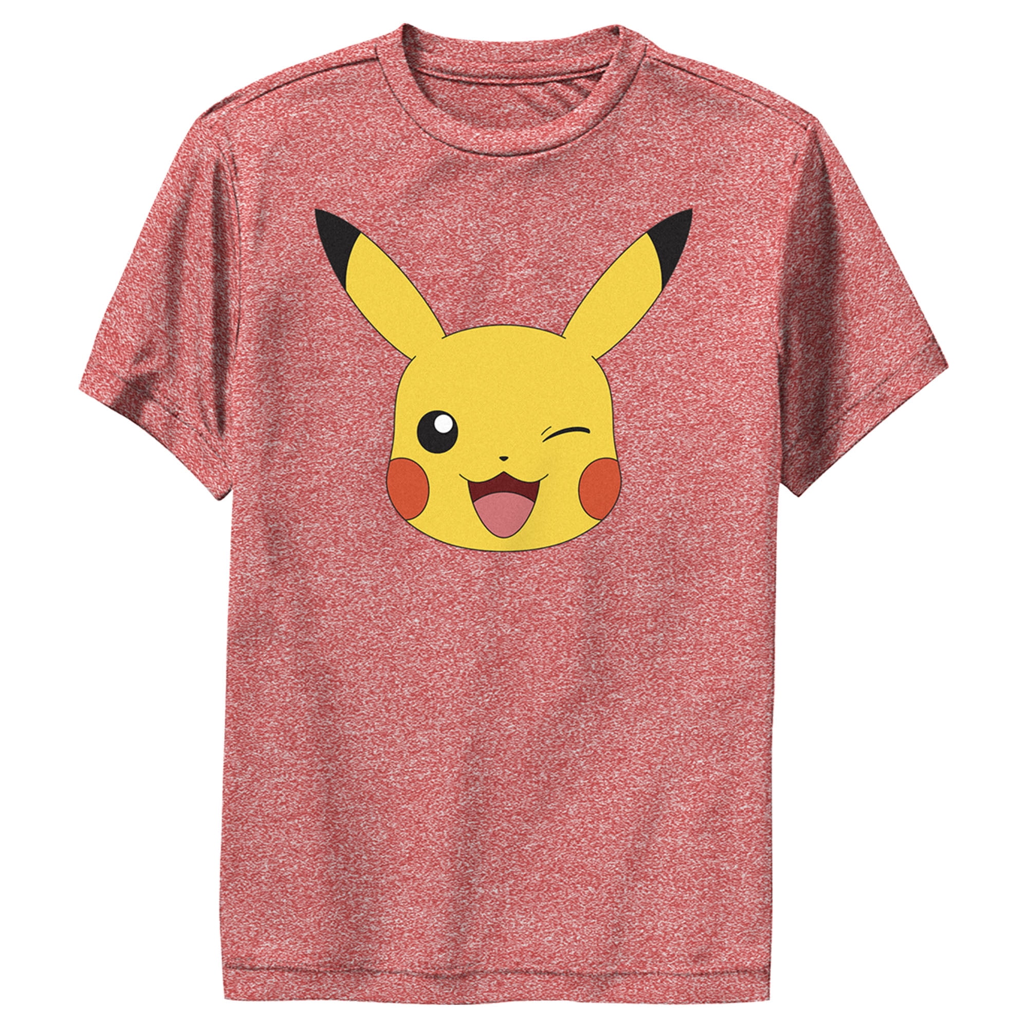 Boy's Pokemon Pikachu Wink Face Performance Graphic Tee Red Heather ...