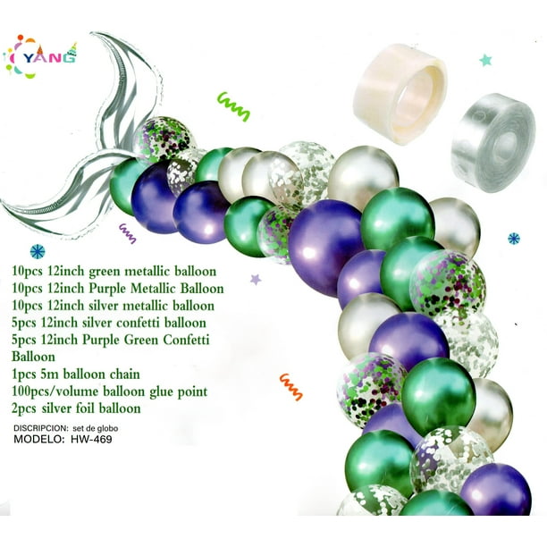 Kit Globos Set Arco Cola de Sirena Plateado Fiestas Yang Para ...