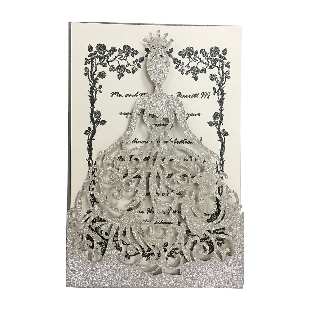 Yadiana 25PCS Silver Glitter Crown Invitation Cards, Laser Cut ...