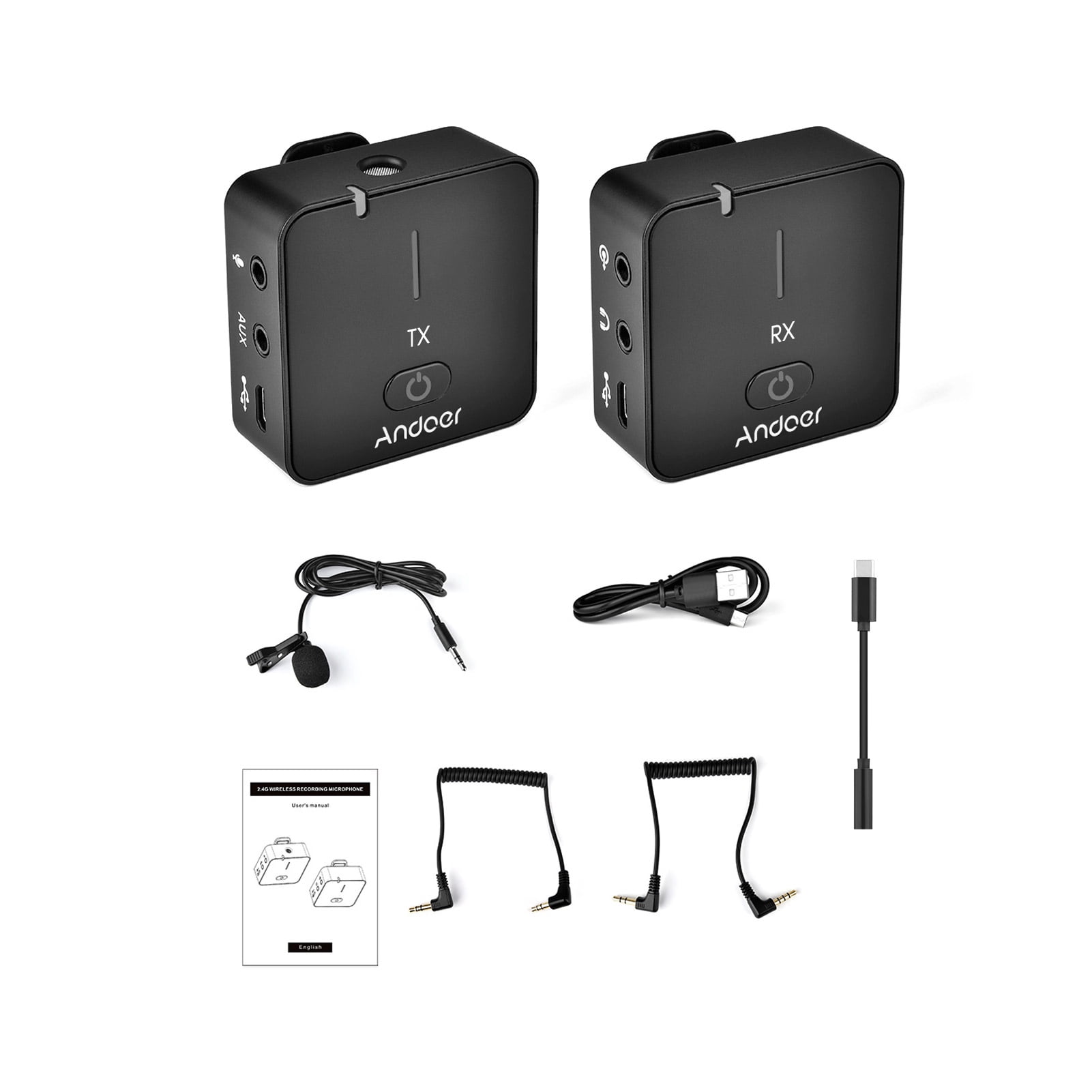 Buy Andoer MX5 2.4G Wireless Recording Microphone System with Receiver ...