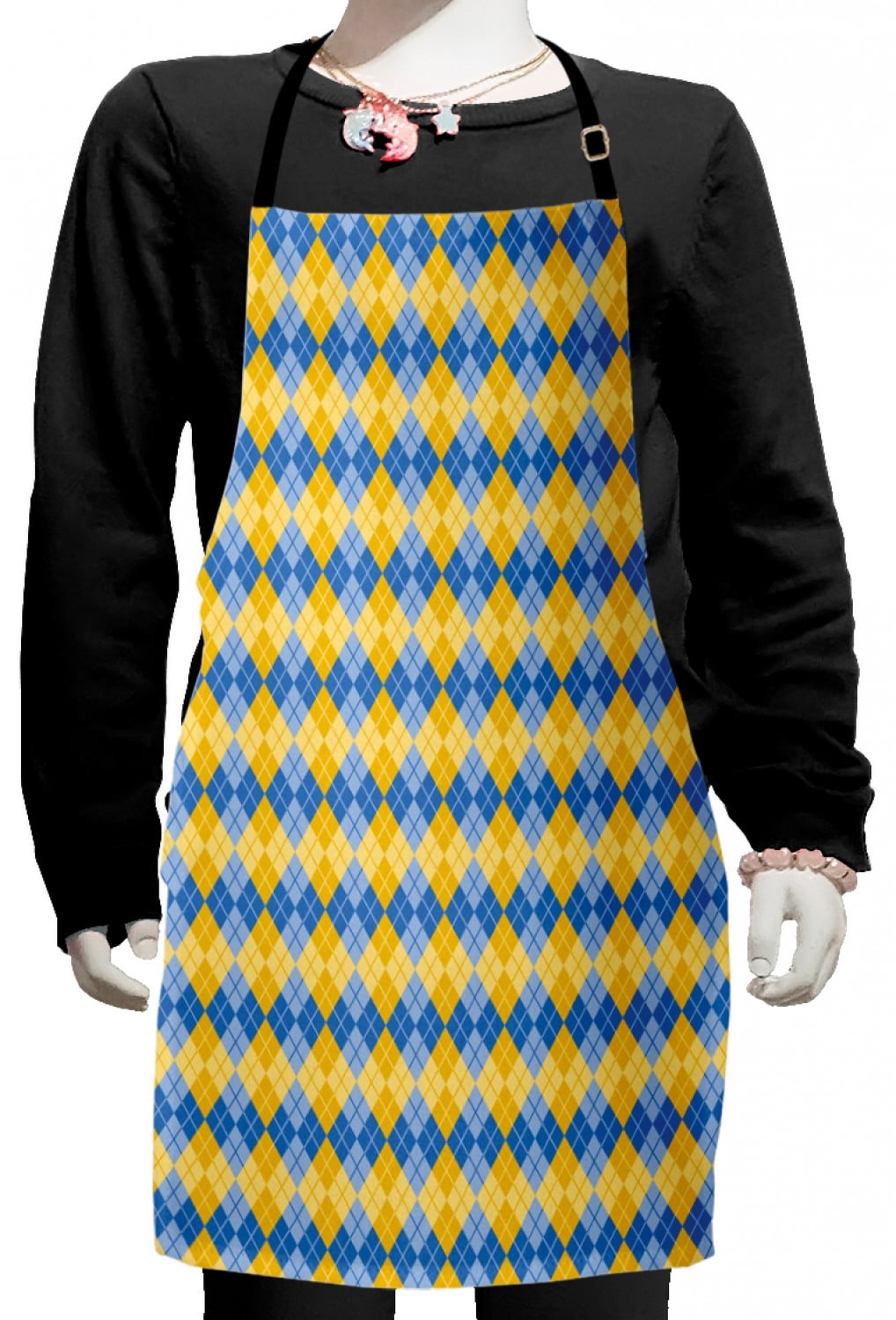 Yellow and Blue Kids Apron, Classical Argyle Pattern with Grid ...
