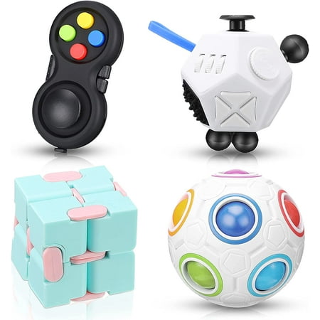 4 Pieces Fidget Cube Relieves Stress and Anxiety Set, Includes 12-Side ...