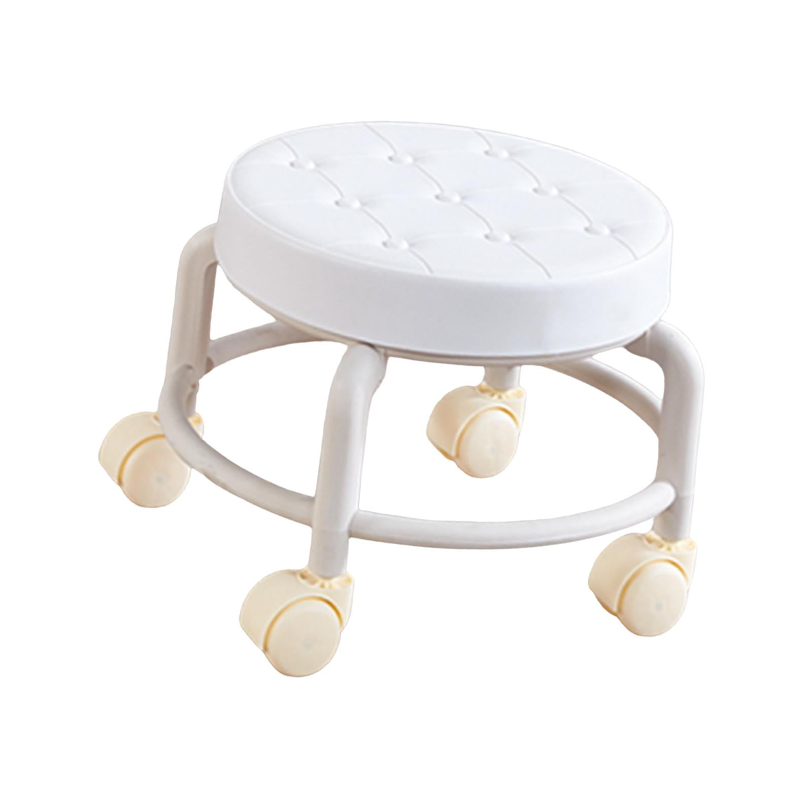 Roller Stool Pulley Wheels Stool Sturdy Comfortable Small PU Leather ...