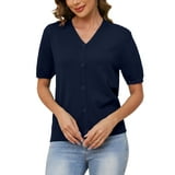 Uvplove Women's V Neck Crochet Knit Cardigan Short Sleeve Open Front ...