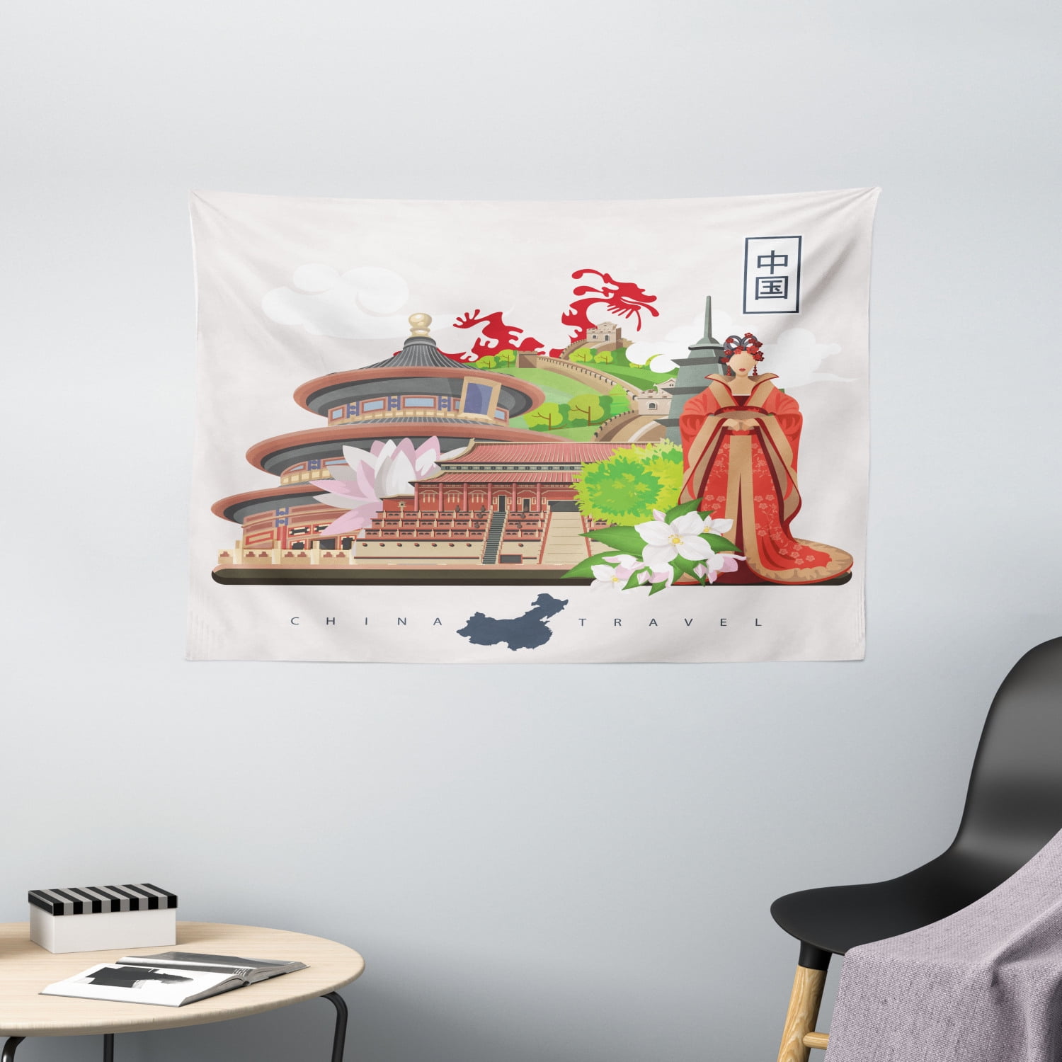 Ancient China Tapestry, Vintage Style Chinese Attributes of Phoenix ...