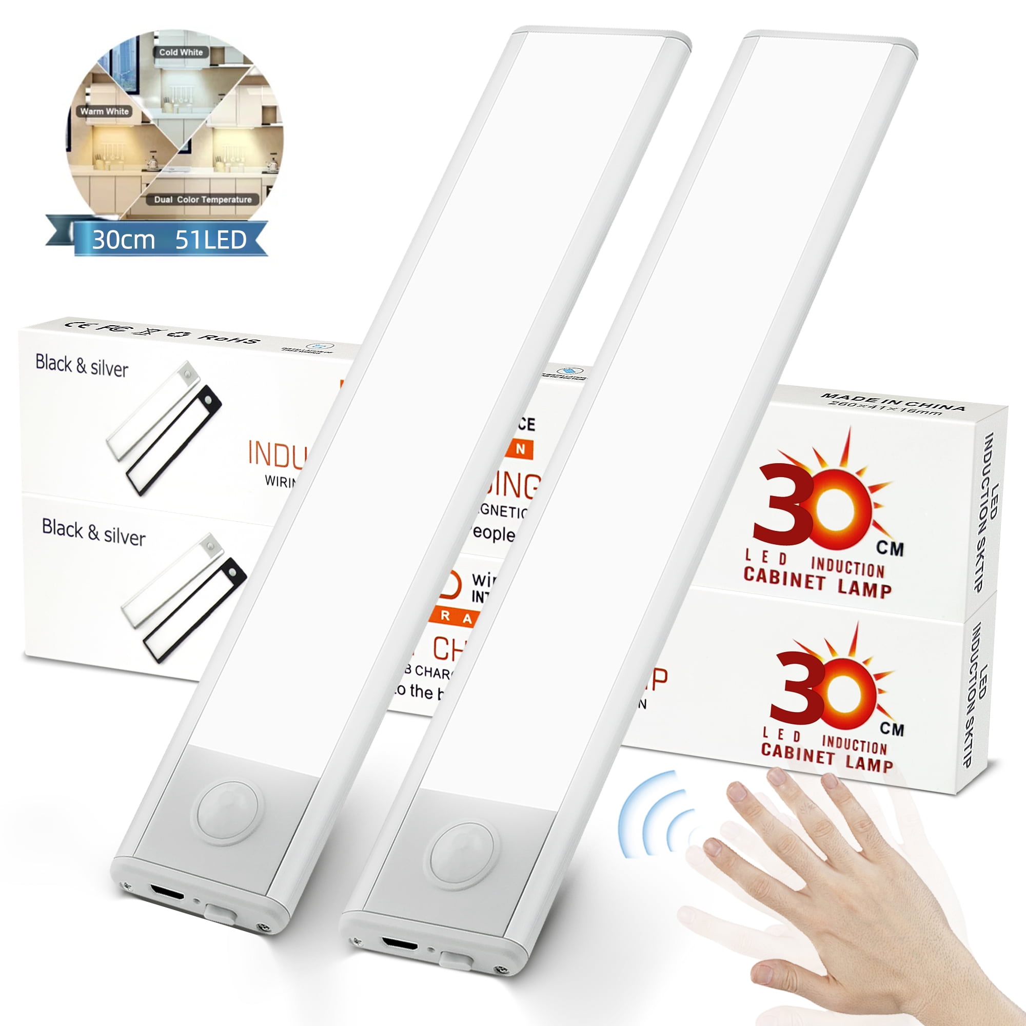 130 Lumens 51LED Under Cabinet Lights,USB Rechargeable Closet Lighting ...