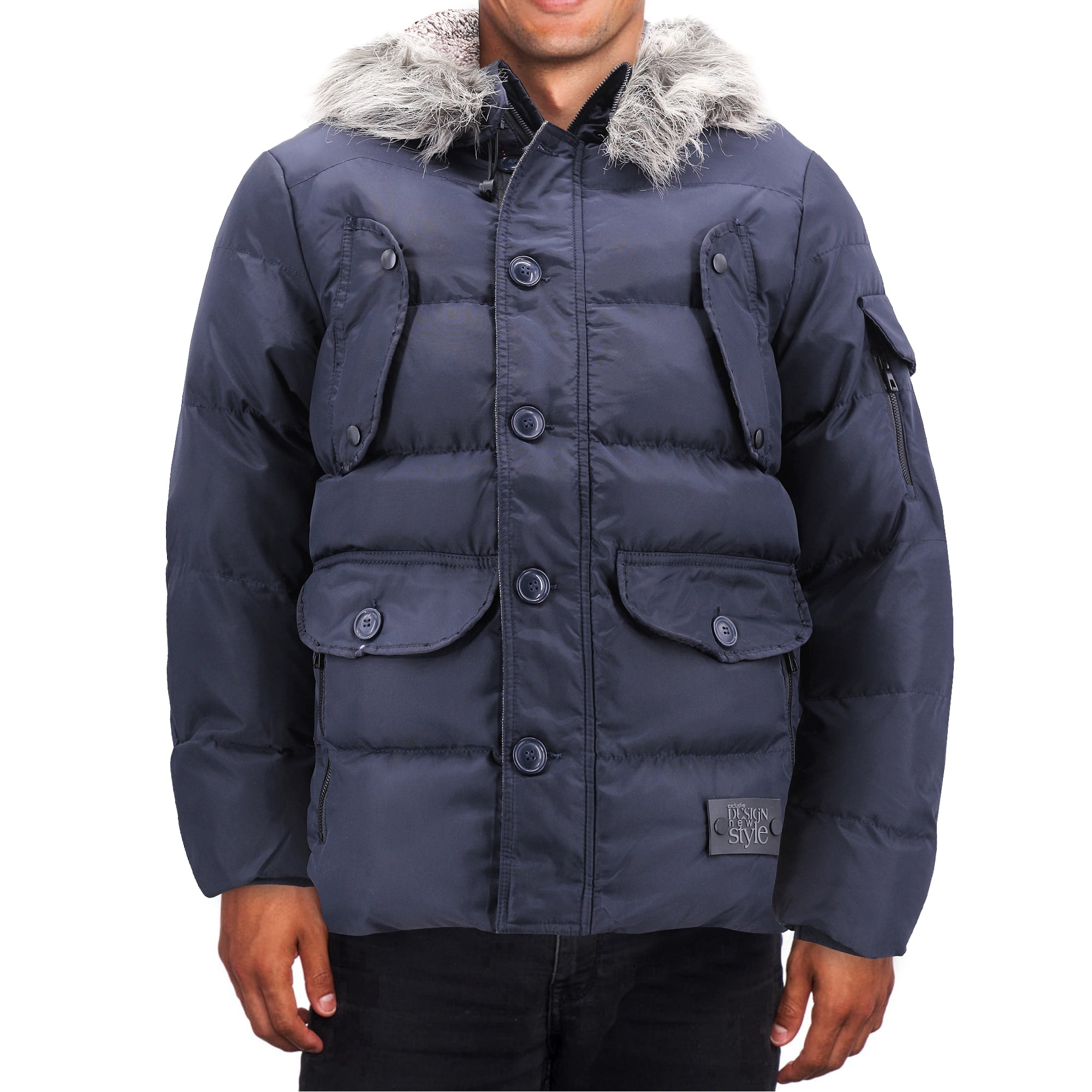 Men's Heavy Weight Warm Winter Coat Puffer Faux Fur Trim Sherpa Lined ...