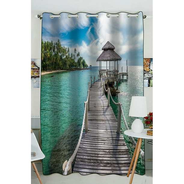 BSDHOME Ocean Theme Window Curtain, Long Wooden Bridge in Beautiful ...