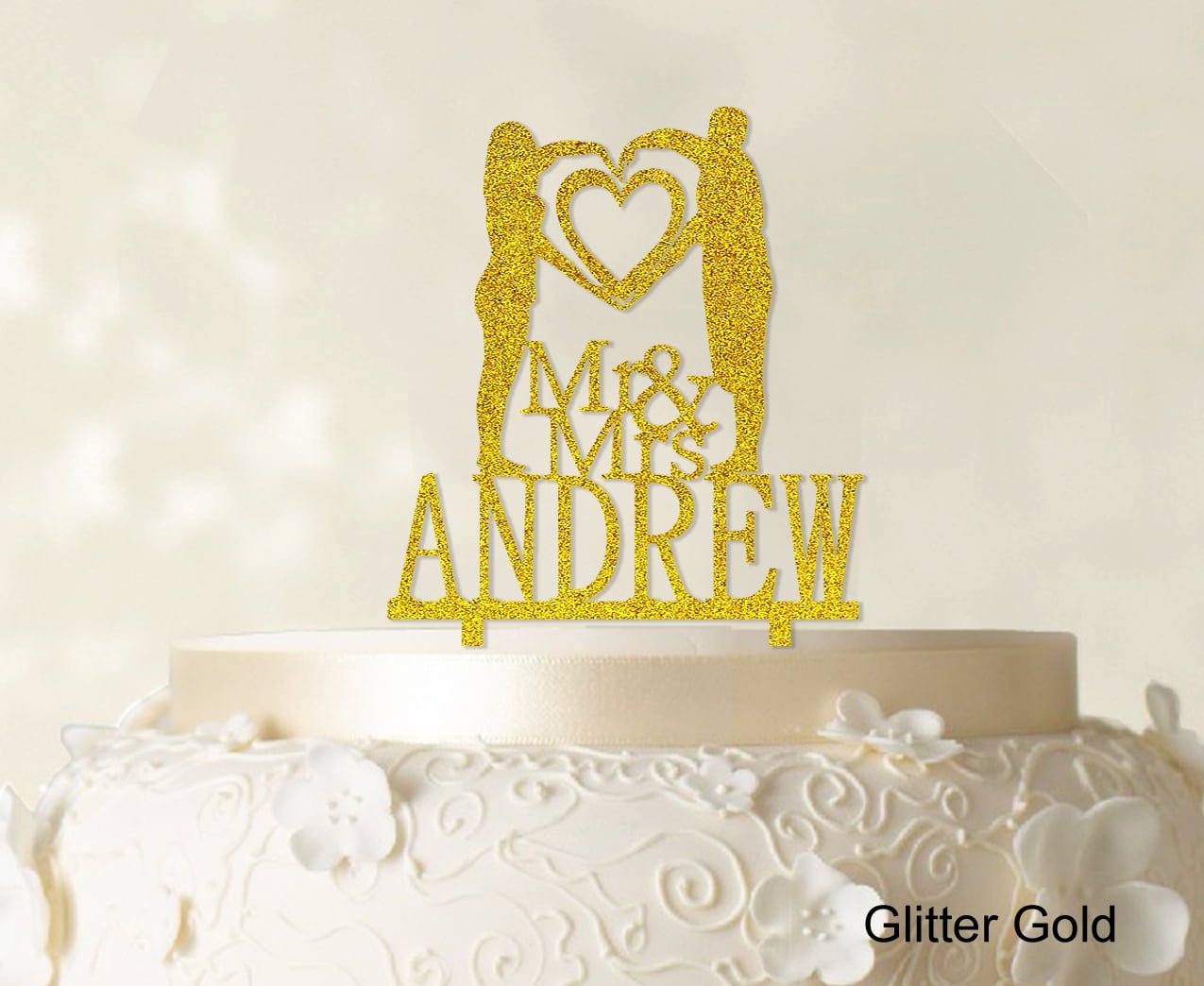 "Mr & Mrs Wedding Cake Topper Personalized Glitter Yellow Cake Topper ...