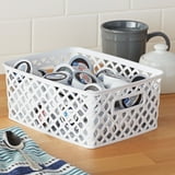 Mainstays Small White Decorative Plastic Storage Basket, 10 in x 8 in x ...