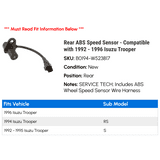 Rear ABS Speed Sensor - Compatible with 1992 - 1996 Isuzu Trooper 1993 ...