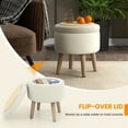 Costway Round Storage Ottoman with Tray, Stable & Cozy Footstool Beige ...
