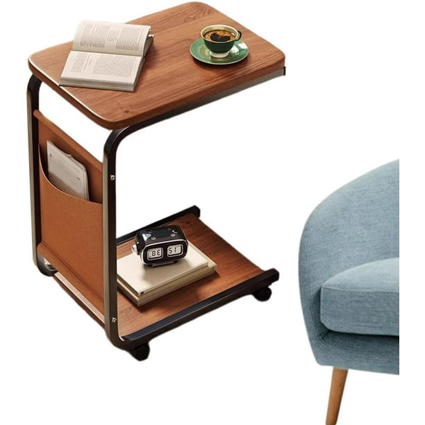 End Table C Shape,C Table with Wheels | Movable Couch Side Table, 2 ...