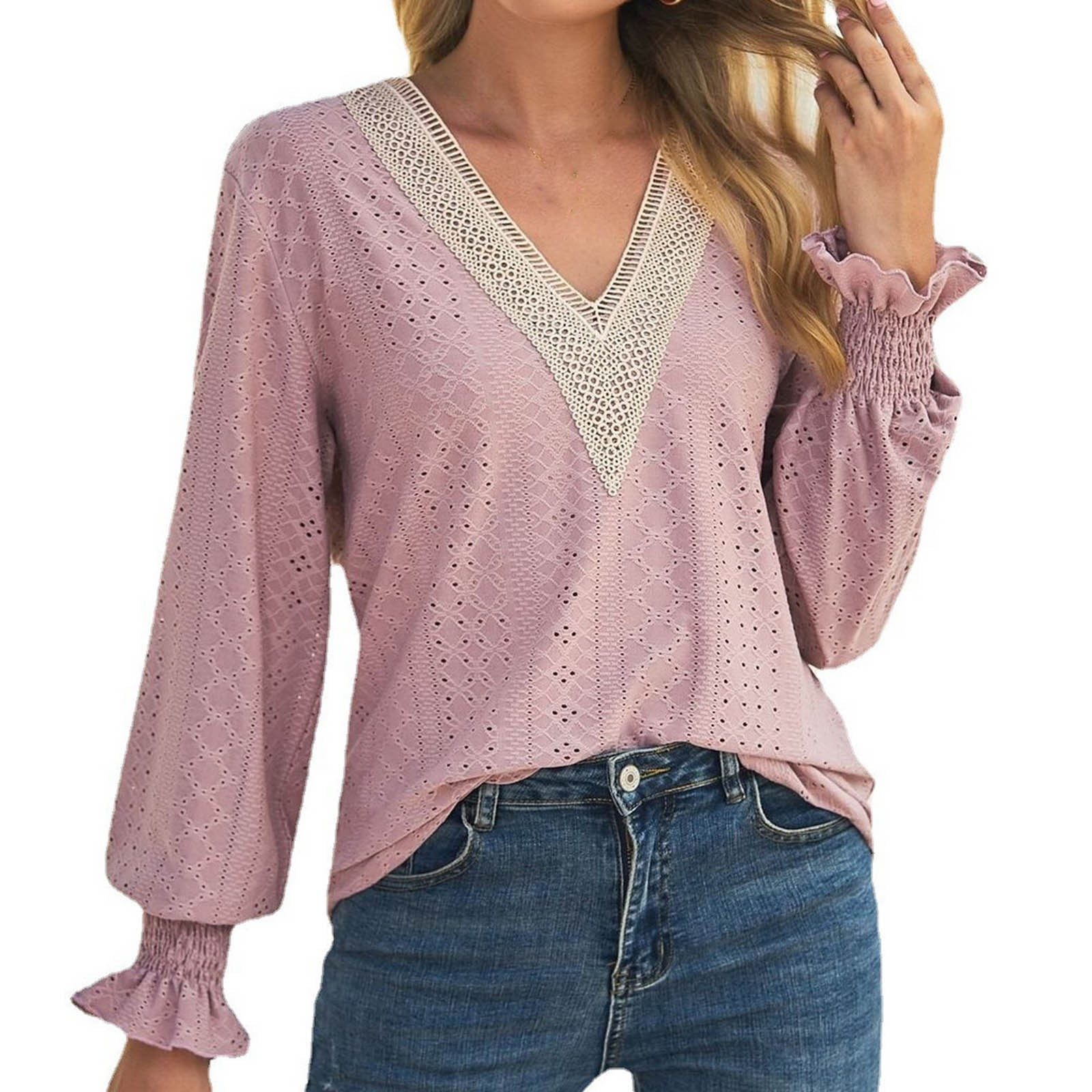 Click here for Unbranded Womens V- Neck Hollow Lace Stitching Rec... prices