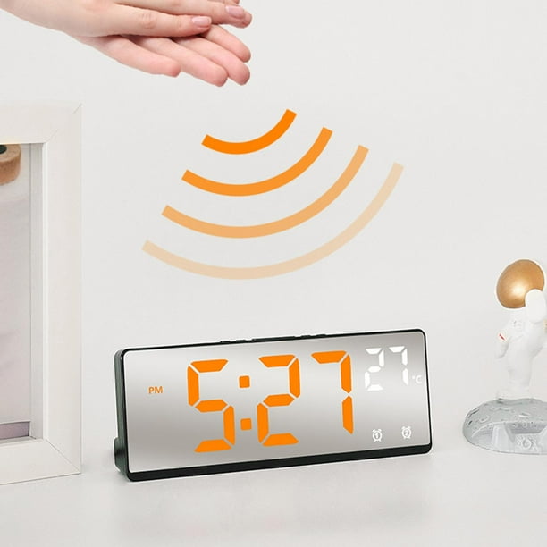 Electronic Digital Clock 12H 24H Temperature Snooze Mirror LED Clock ...
