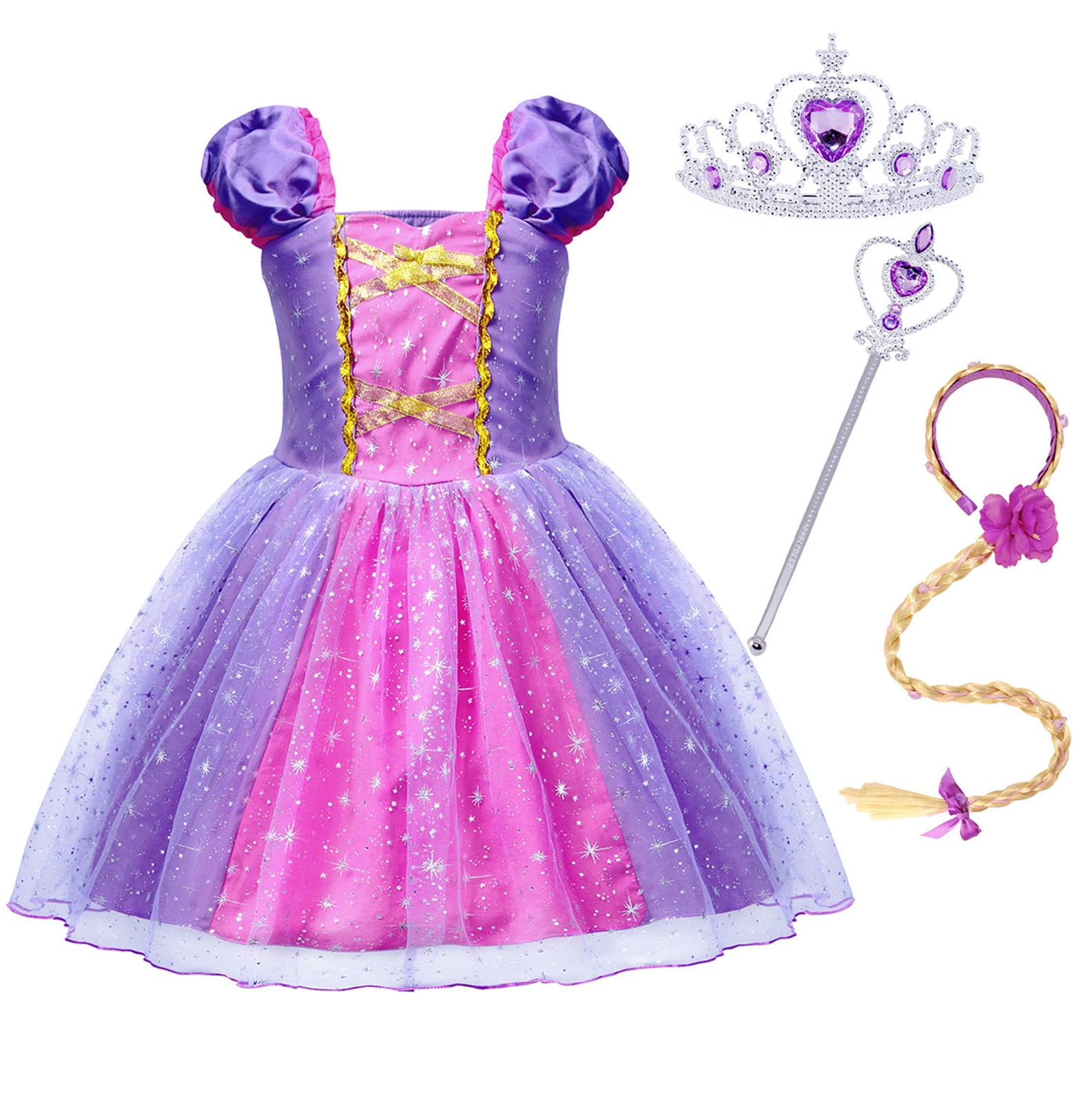 Jurebecia Girls Rapunzel Princess Costume Little Baby Dress Shining ...