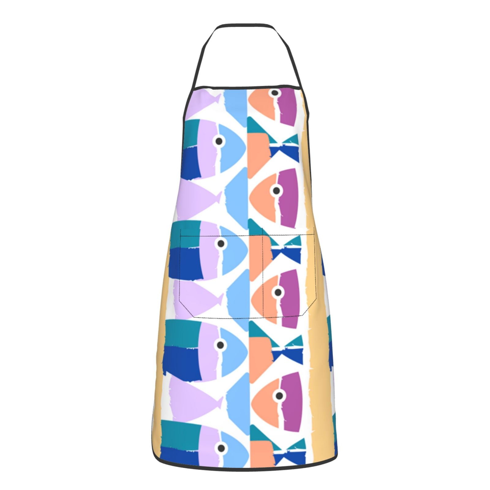 ZNDUO Colorful Fish Swimming Pattern Apron, Adjustable Bib Soft Chef ...