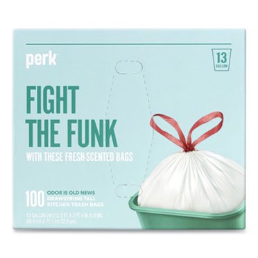 Perk 13 Gallon Kitchen Trash Bag Low Density 0.9 Mil White PK56751 ...