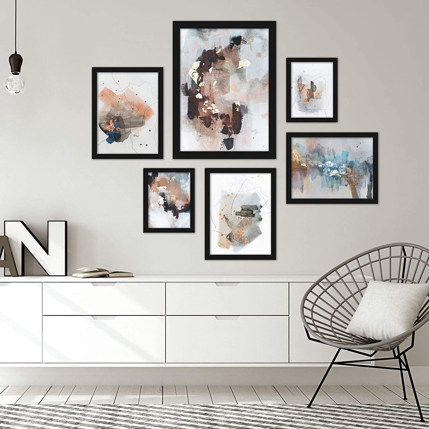 flat Framed Gallery Wall Art Set - 6 Piece Contemporary Abstract Blh ...