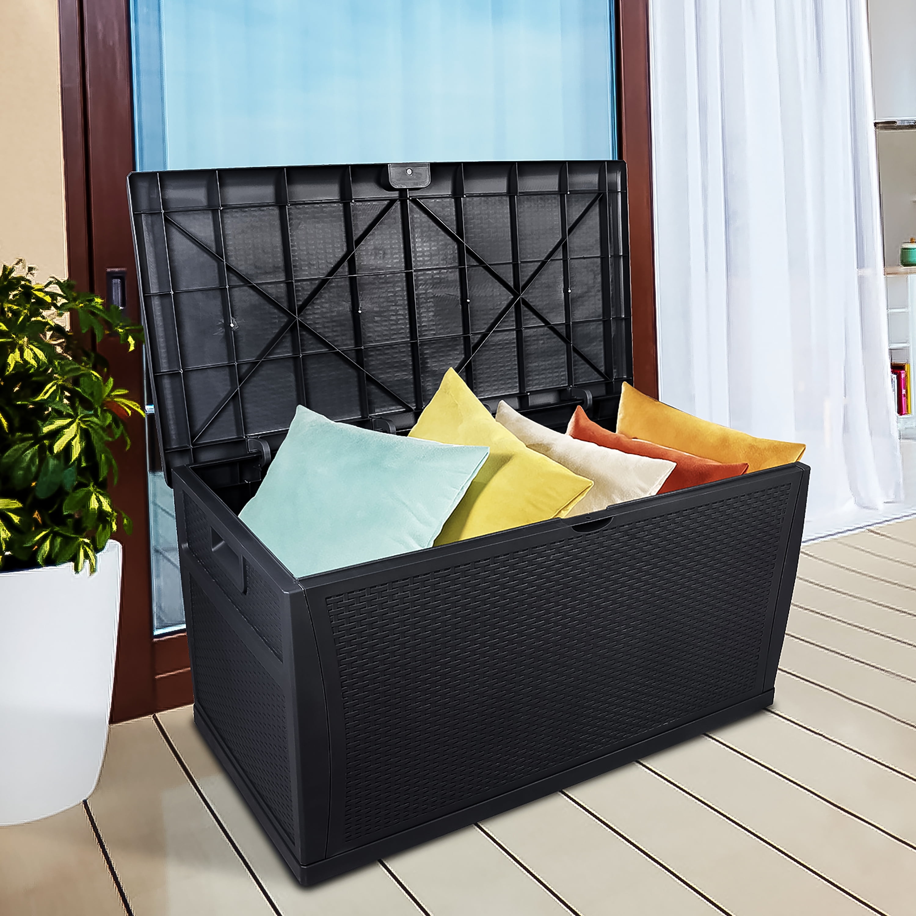 Outdoor Storage Box, XXL Patio Deck Box 120 Gallon Lockable, Waterproof ...